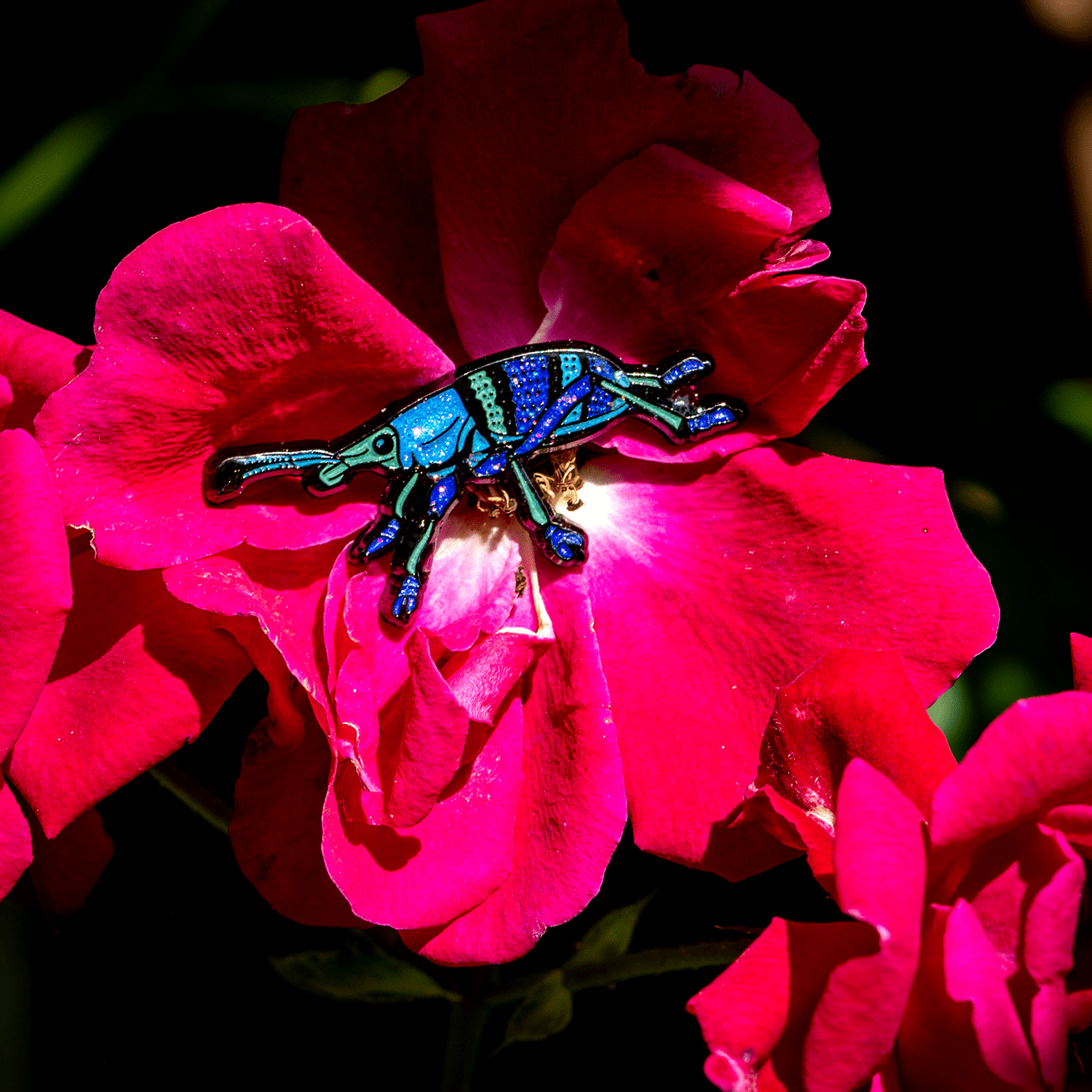 Schoenner's Blue Weevil Enamel Pin | Side View